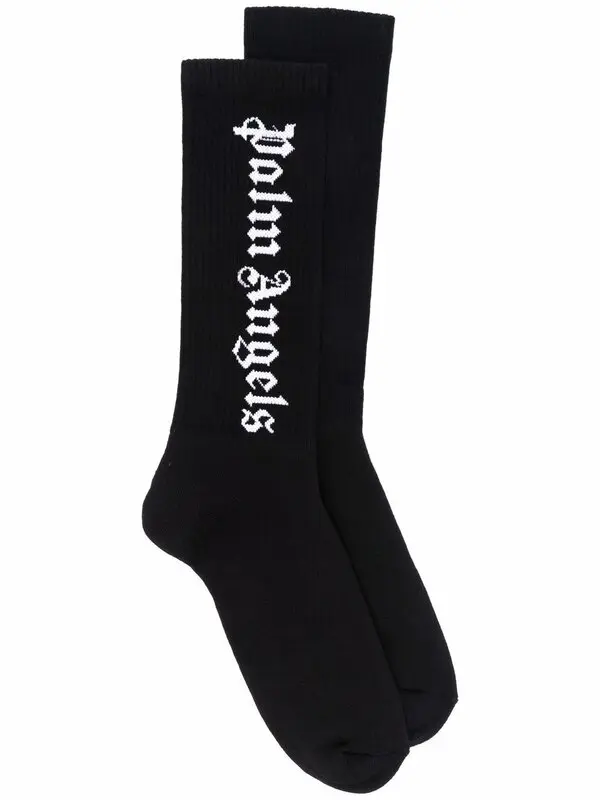Palm Angels Intarsia-logo Socks - Black