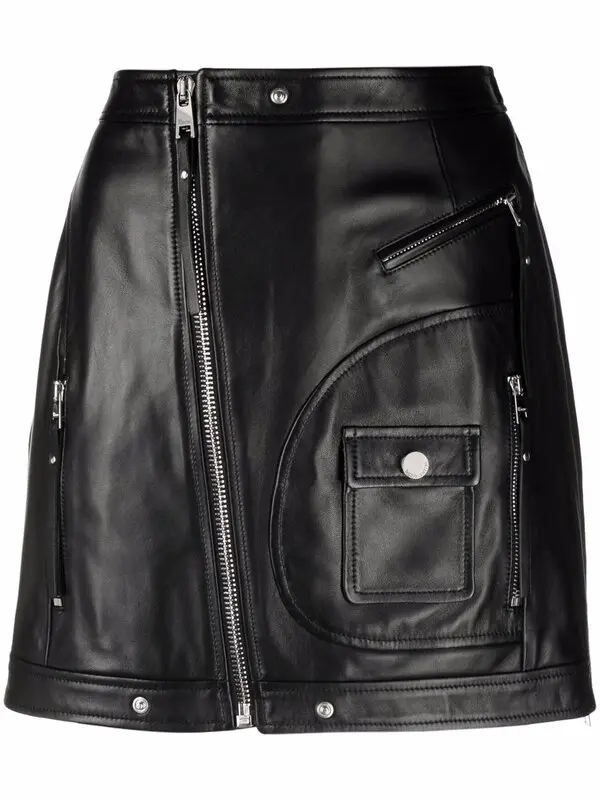 Red Valentino Zip-up Biker Lambskin Leather Skirt