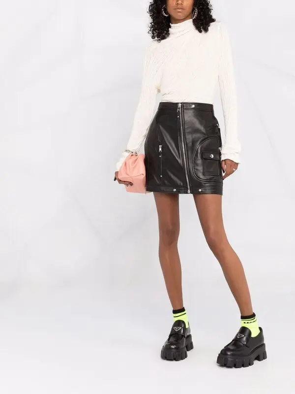 Red Valentino Zip-up Biker Lambskin Leather Skirt