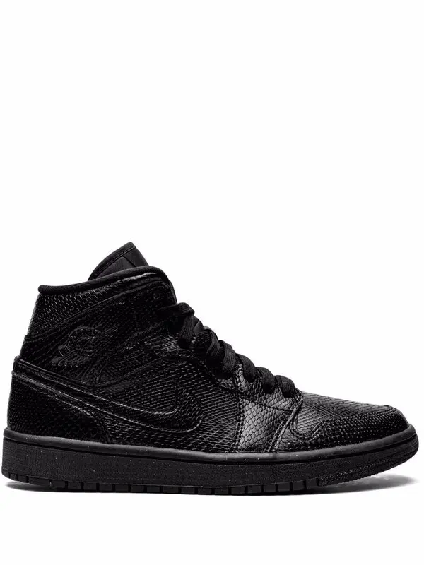 JORDAN Air 1 Mid Snakeskin Sneakers - Black