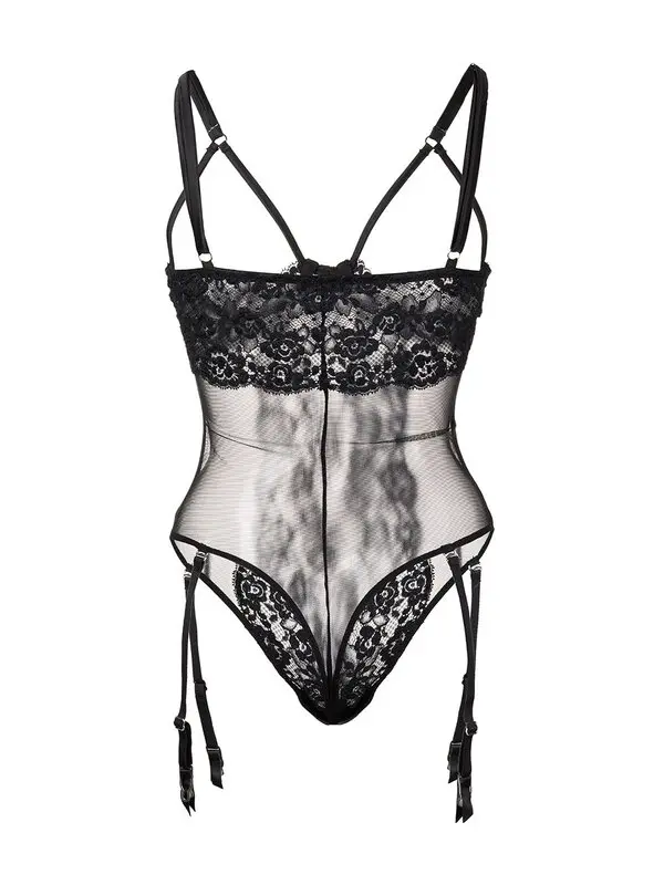FLEUR DU MAL Foxy Lace Peekaboo Garter Bodysuit