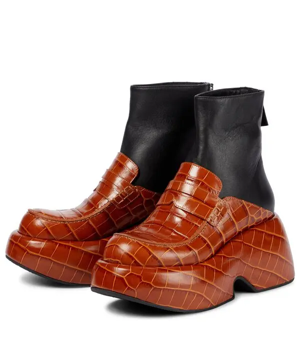 Loewe Croc-Effect Leather Ankle Boots In Brown - 40% Off