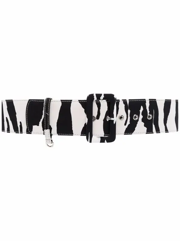MSGM Zebra-print Buckle Belt - Black