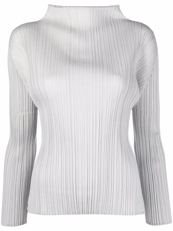Issey Miyake Plissé Mock Neck Top - Grey