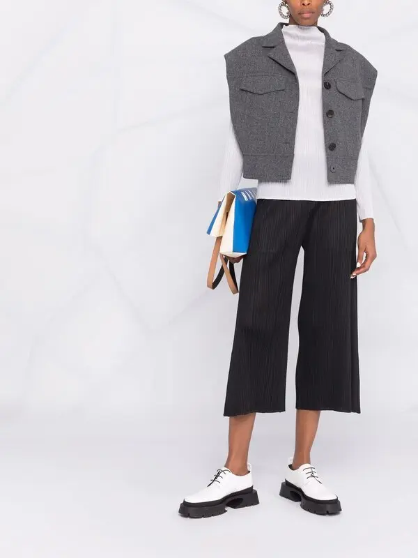 Issey Miyake Plissé Mock Neck Top - Grey