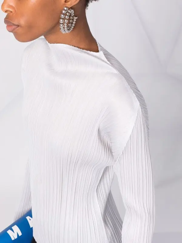 Issey Miyake Plissé Mock Neck Top - Grey