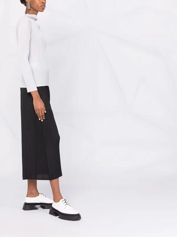 Issey Miyake Plissé Mock Neck Top - Grey
