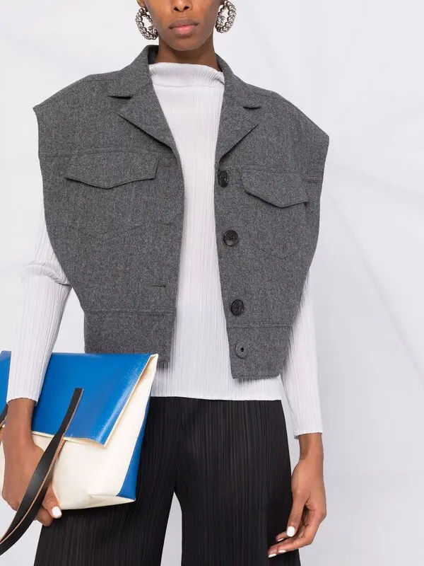 Issey Miyake Plissé Mock Neck Top - Grey