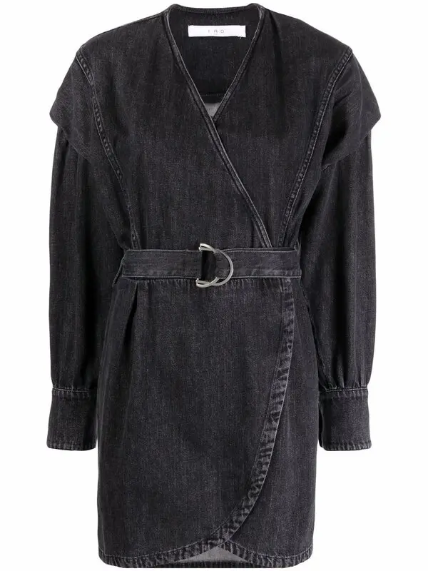 IRO PARIS Gerlin Belted Denim Wrap Dress - Black