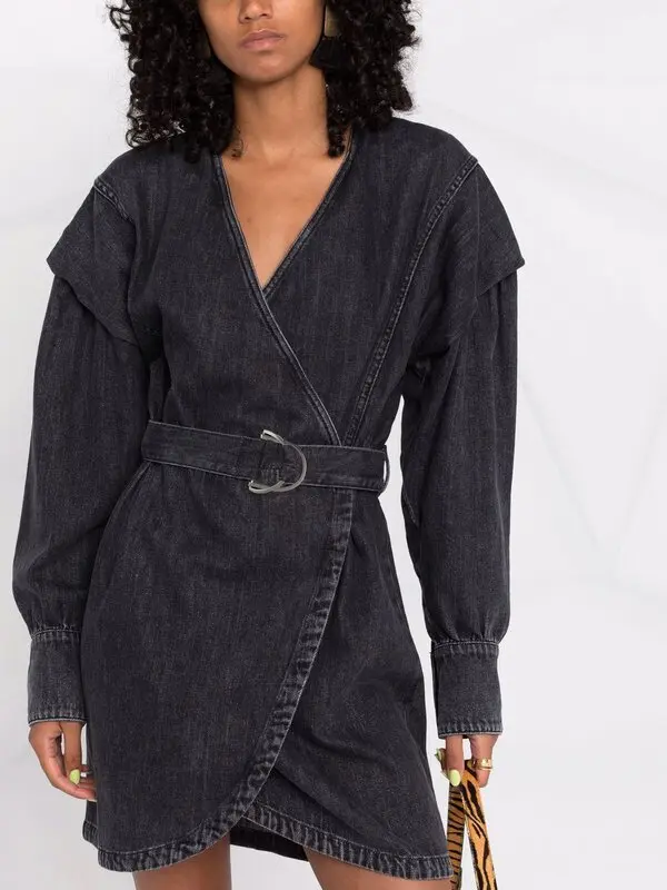 IRO PARIS Gerlin Belted Denim Wrap Dress