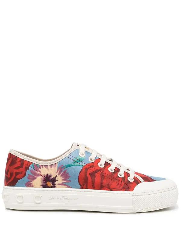 FERRAGAMO Floral Print Lace-up Sneakers - Multicolour