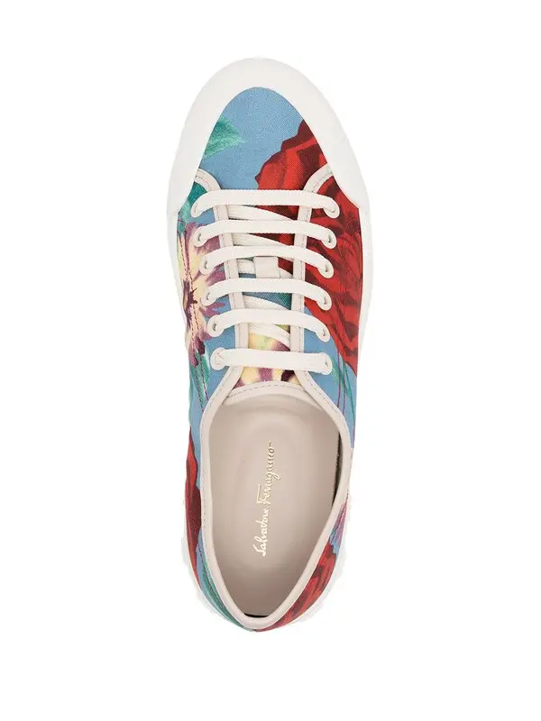 FERRAGAMO Floral Print Lace-up Sneakers