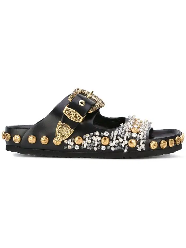 Fausto Puglisi Beaded Studded Sandals - Black
