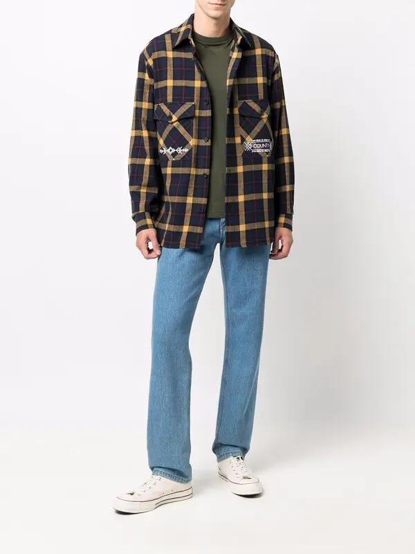 COUNTY OF MILAN Folk Check Pattern Shirt - Blue