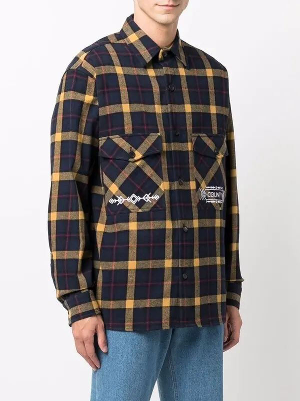 COUNTY OF MILAN Folk Check Pattern Shirt - Blue