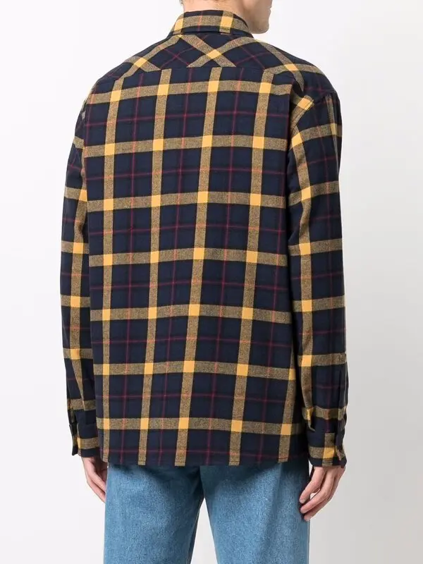 COUNTY OF MILAN Folk Check Pattern Shirt - Blue