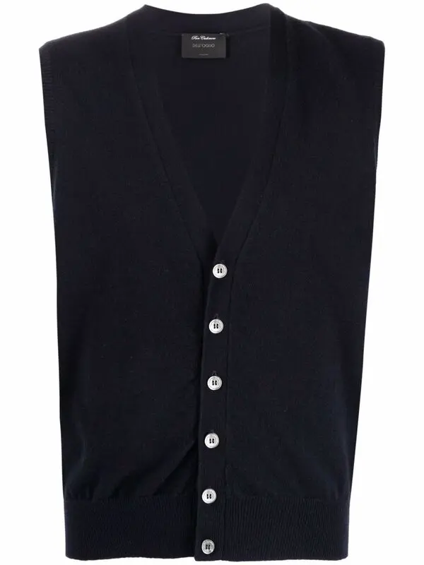 DELL'OGLIO V-neck Cashmere Vest - Blue