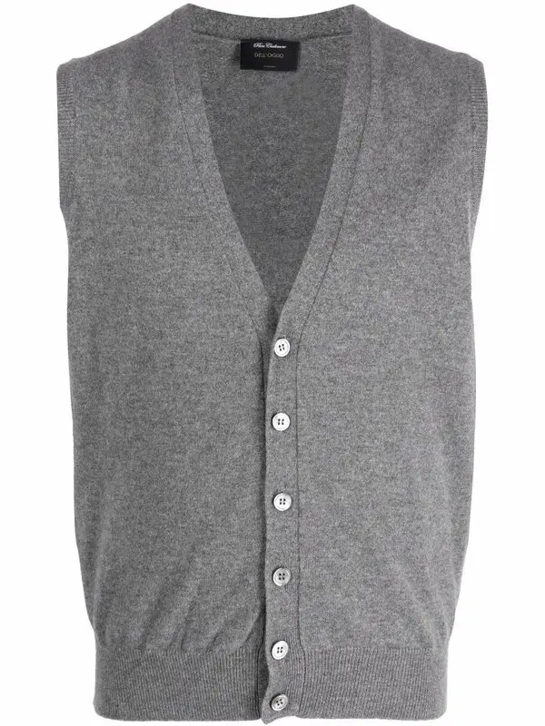 DELL'OGLIO V-neck Cashmere Cardigan - Grey