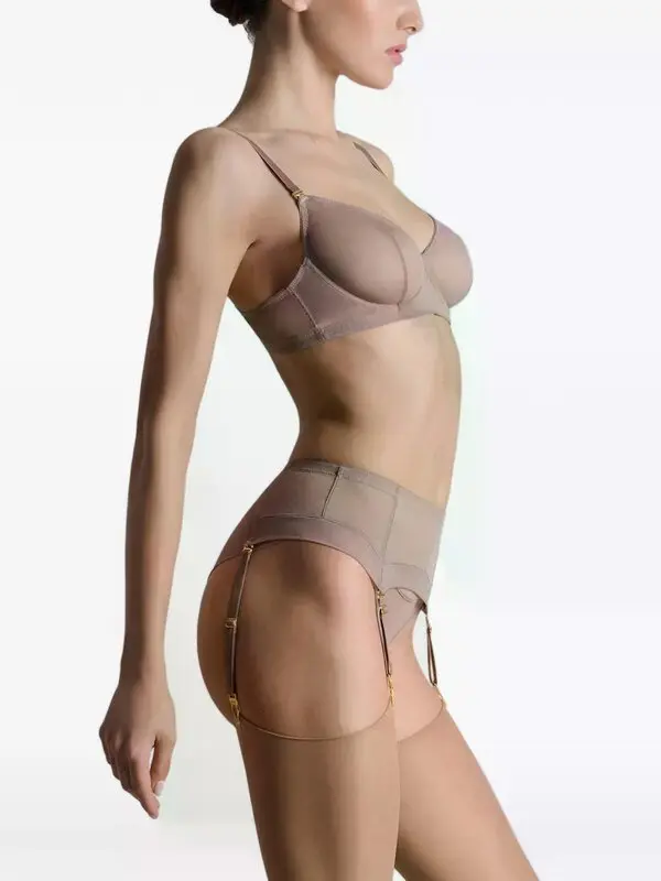 MAISON CLOSE Corps À Corps Mesh Garter Belt - Brown