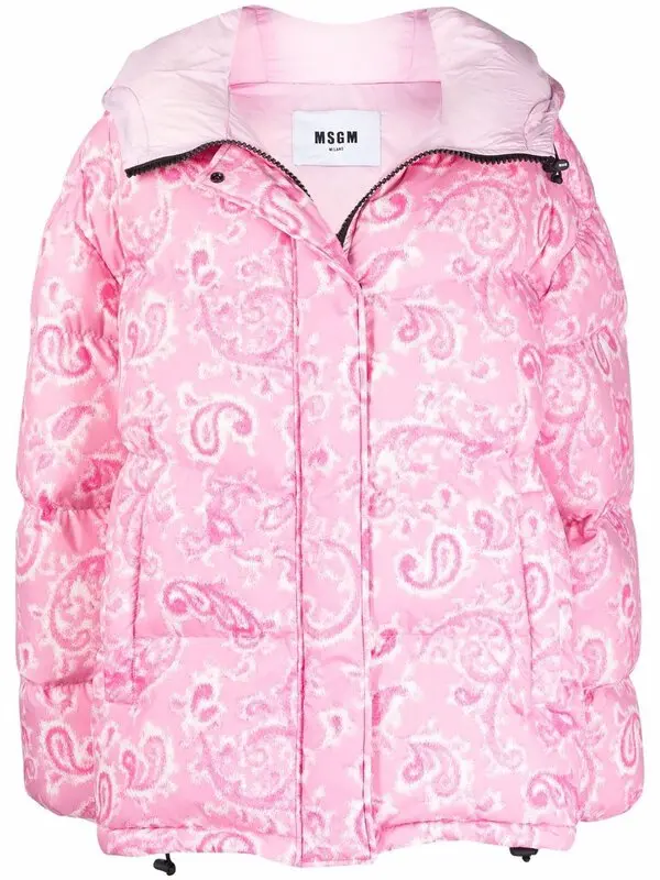 MSGM Paisley-print Hooded Down Coat