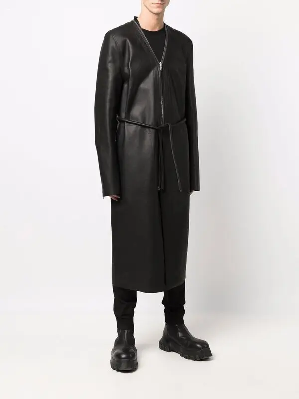 Rick Owens Klaus Long-Length Leather Jacket In Black - 50% Off
