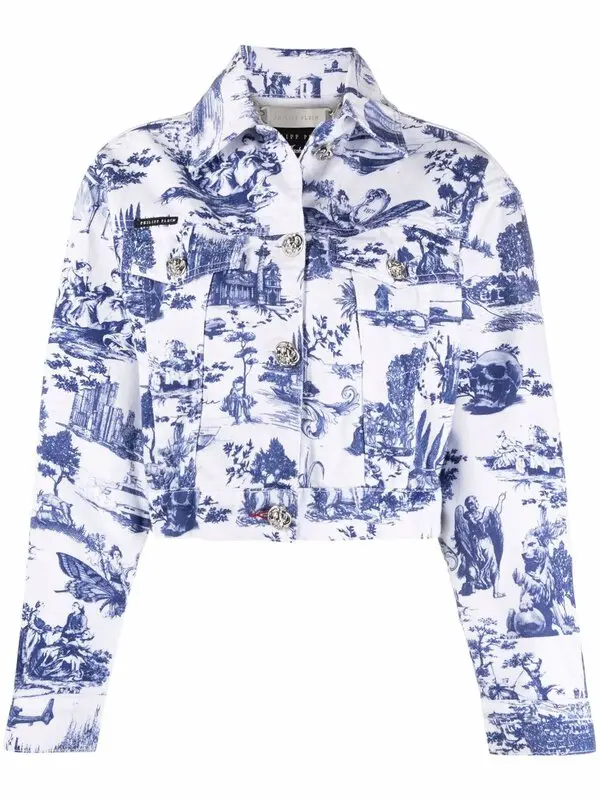 Philipp Plein Baroque Print Denim Jacket - White