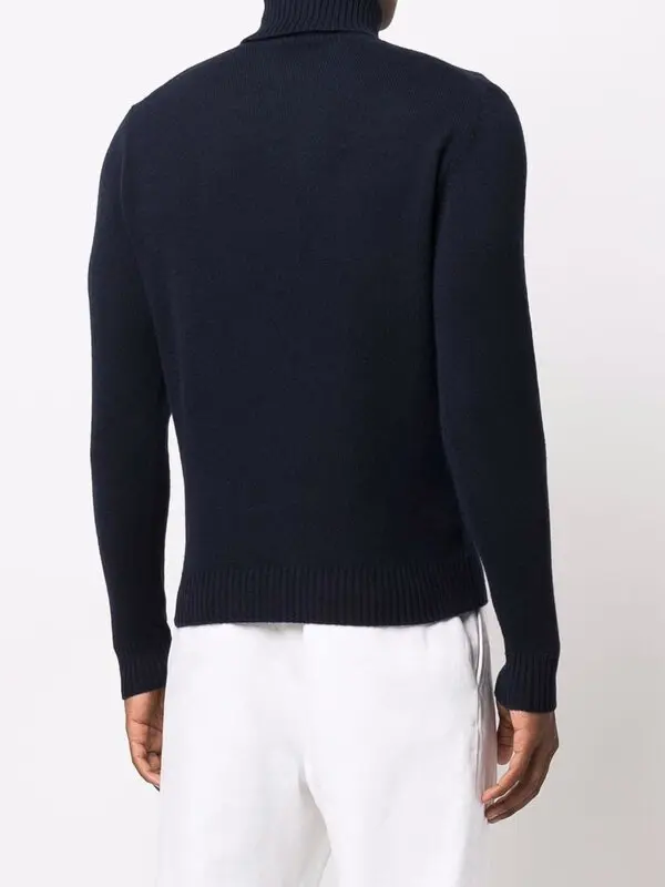DELL'OGLIO Roll-neck Rib-trimmed Jumper - Blue