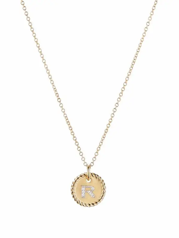 David Yurman 18kt Yellow Initial Charm Diamond Necklace - Gold