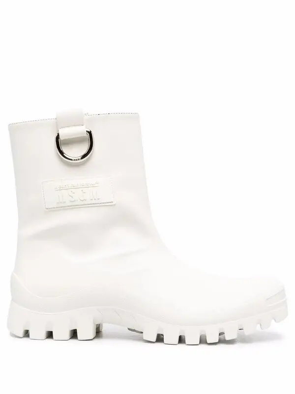 MSGM Round Toe Ankle Boots - White