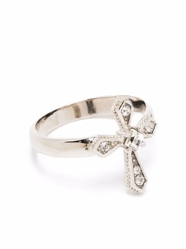 Dolce & Gabbana Crystal-embellished Cross Ring - Silver