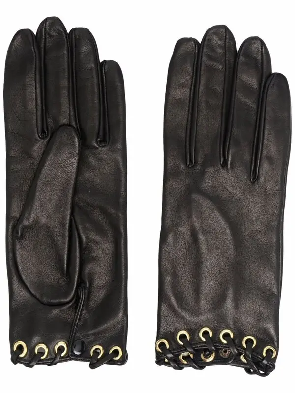 MANOKHI Ring-detail Leather Gloves - Black
