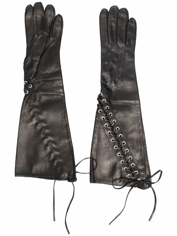 MANOKHI Leather Eyelet Gloves - Black