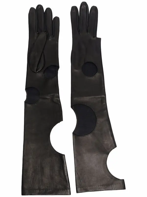 MANOKHI Cut-out Leather Gloves - Black