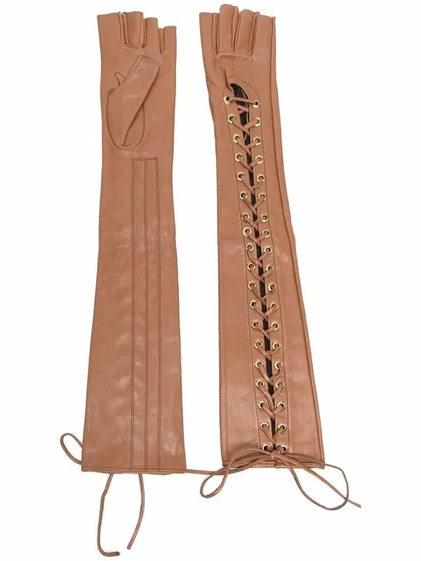 MANOKHI Long Lace-up Leather Gloves - Brown
