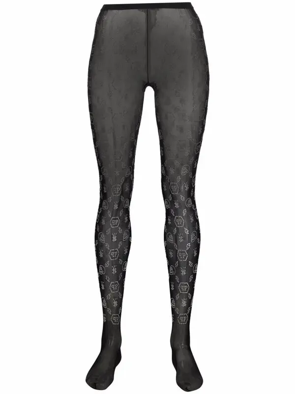 Philipp Plein Embellished Monogram Tights - Black
