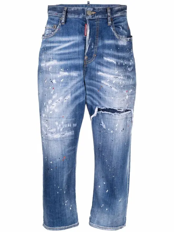 Dsquared2 Paint Splatter Cropped Jeans - Blue