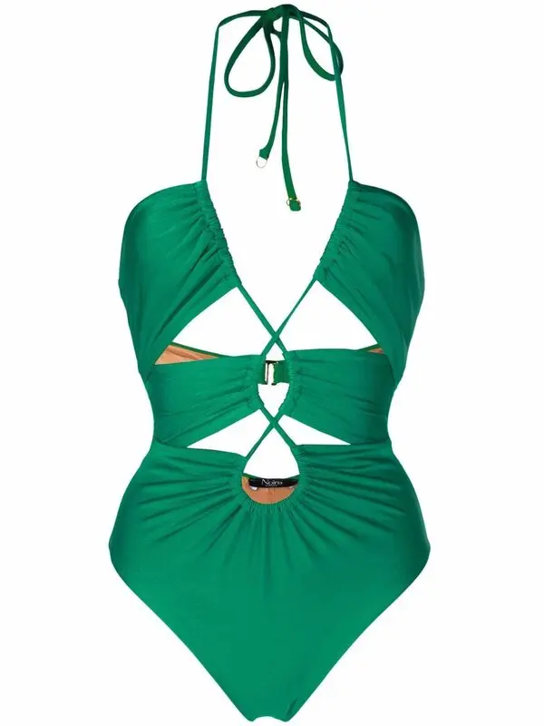 NOIRE SWIMWEAR Gathered Cut-out One-piece Swimsuit - Green