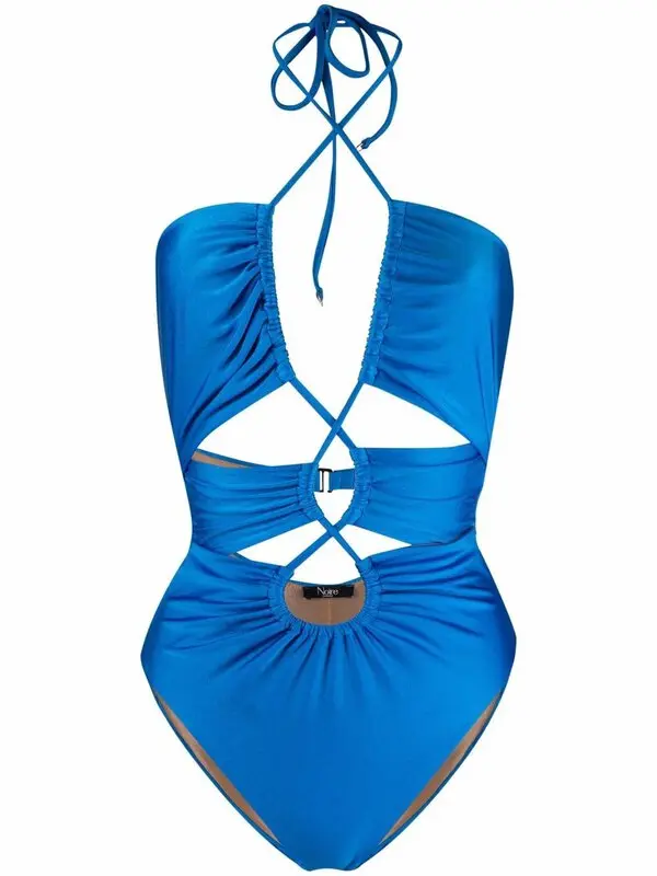 NOIRE SWIMWEAR Gathered Cut-out One-piece Swimsuit - Blue