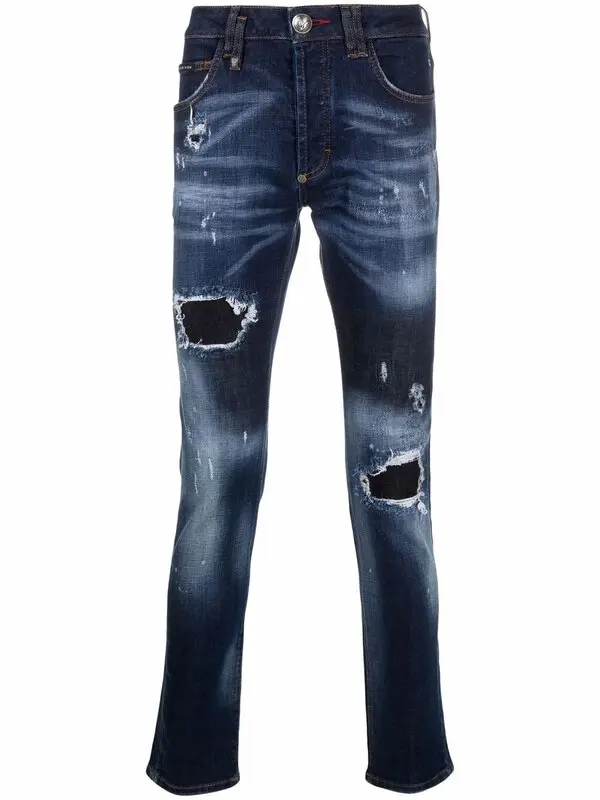 Philipp Plein Super Straight Stonewash Distressed Jeans