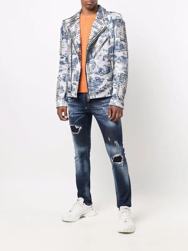 Philipp Plein Super Straight Stonewash Distressed Jeans