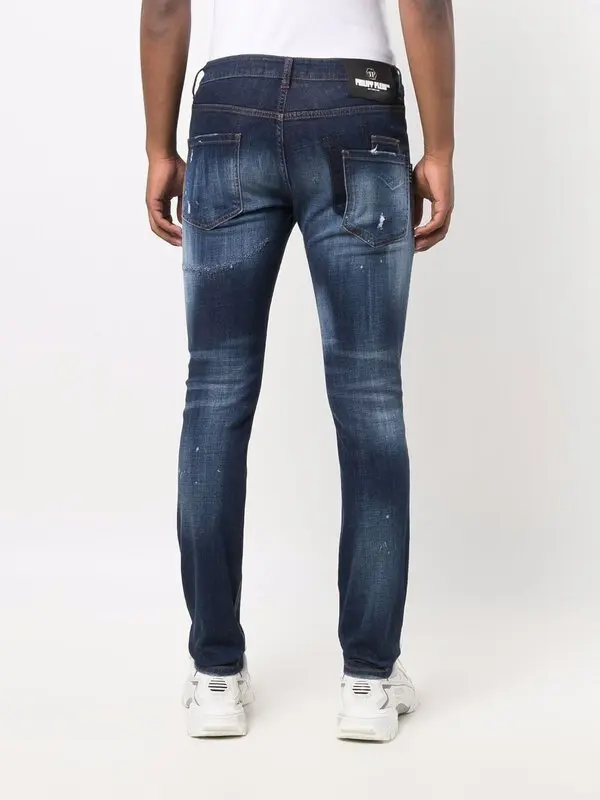 Philipp Plein Super Straight Stonewash Distressed Jeans