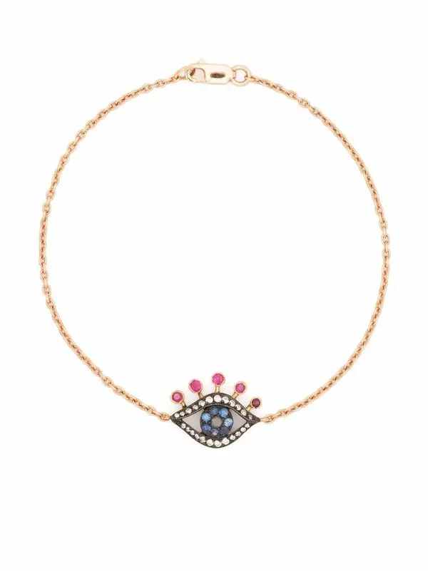 MONAN 18kt Rose Gold Evil Eye Diamond, Sapphire, And Ruby Bracelet - Pink