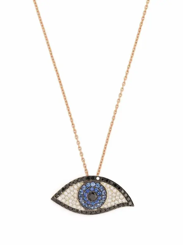 MONAN Name 18kt Rose Gold Sapphire And Diamond Evil Eye Necklace - Pink