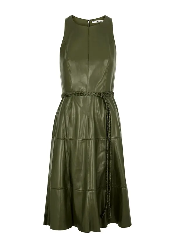 green emerald velvet dress Own The World Faux Leather Dress In Sage