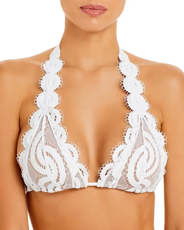 PQ SWIM Pilyq Lace Overlay Halter Bikini Top - Water Lily