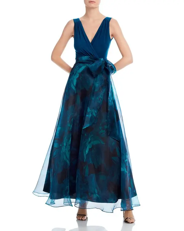 Buy Eliza J Sleeveless Floral Chiffon Gown Teal At 25% Off