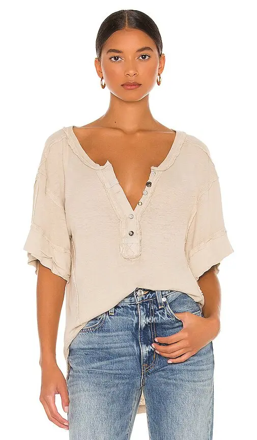Free People Heritage Henley Tee In Neutral