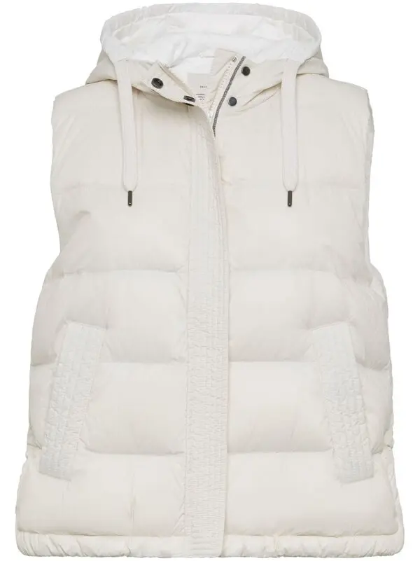Brunello Cucinelli Padded Gilet With Monili Chain Detail - Neutrals