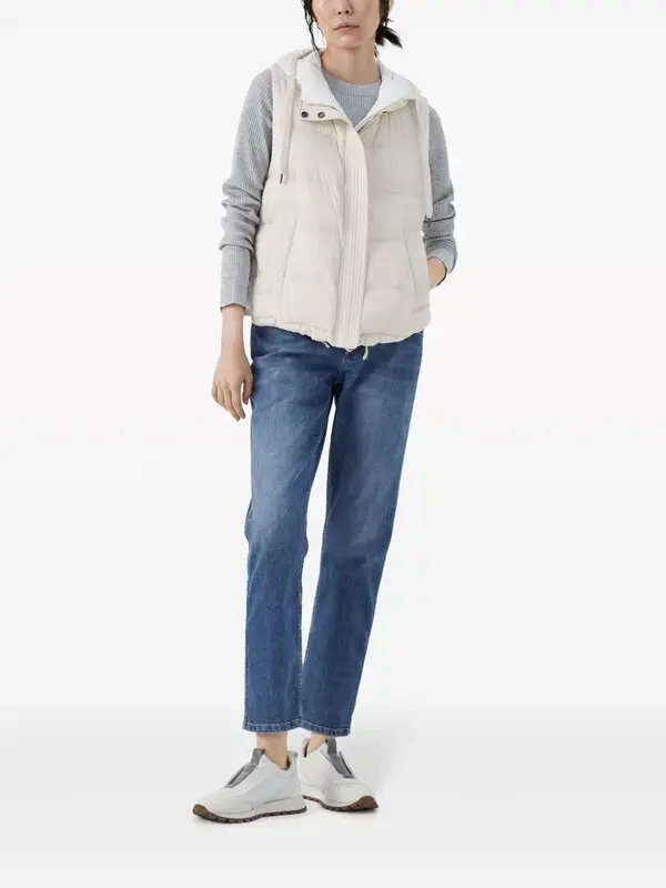 Brunello Cucinelli Padded Gilet With Monili Chain Detail - Neutrals