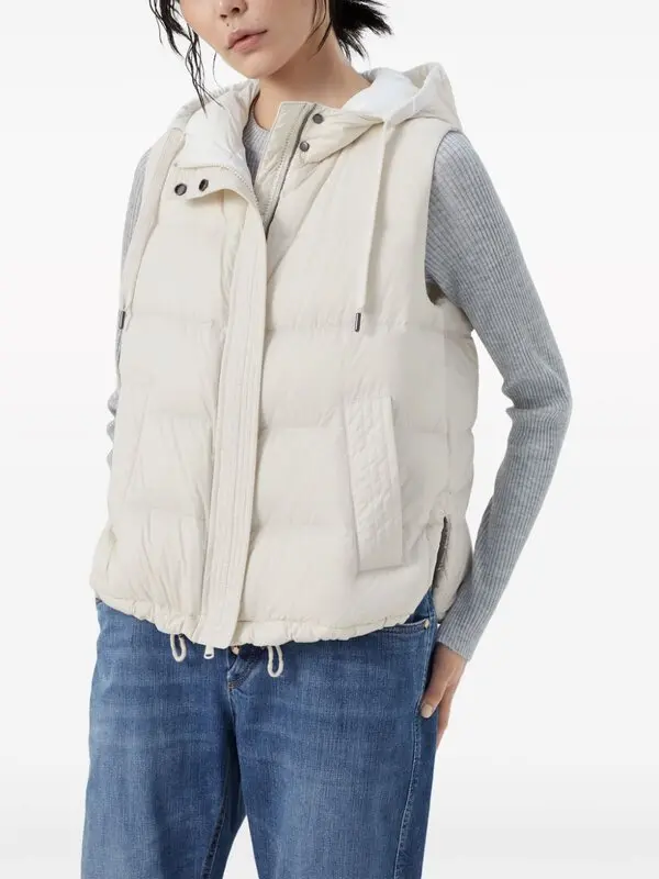 Brunello Cucinelli Padded Gilet With Monili Chain Detail - Neutrals